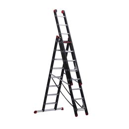 Altrex Mehrzweckleiter, Alu beschichtet, 3-teilig, schwarz, 3 x 8 Sprossen