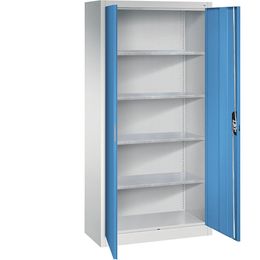 C+P Werkstatt-Fl&uuml;gelt&uuml;rschrank, HxBxT 1950 x 930 x 400 mm, lichtgrau / lichtblau