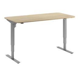 Schreibtisch Atlanta Trend, elektrisch höhenverstellbar, gerade, abgerundete Ecken, BxT 1600 x 800 mm, Eiche/silber kaiserkraft