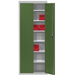 Mauser Magazinschrank, ohne Sichtlagerk&auml;sten, HxBxT 1740 x 680 x 280 mm, zweifarbig, Korpus grau, T&uuml;ren gr&uuml;n, ab 3 Stk