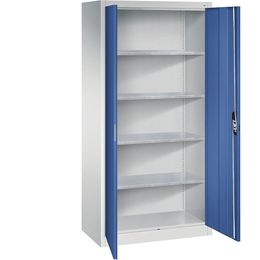 C+P Werkstatt-Fl&uuml;gelt&uuml;rschrank, HxBxT 1950 x 930 x 500 mm, lichtgrau / enzianblau