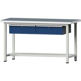 ANKE Werkbank, Gestellbauweise Serie V, 2 Schubladen, 1 Ablageboden, Breite 1500 mm, Universalplatte