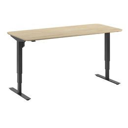 Schreibtisch Atlanta Trend, elektrisch höhenverstellbar, gerade, abgerundete Ecken, BxT 1800 x 800 mm, Eiche/schwarz kaiserkraft