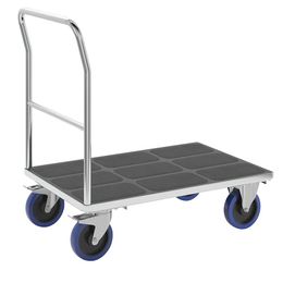 eurokraft pro Plattformwagen mit Rohrschiebeb&uuml;gel, Vollelastik-Rollen, verzinkt, Ladefl&auml;chen-LxB 1050 x 700 mm