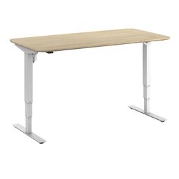 Schreibtisch Atlanta Trend, elektrisch höhenverstellbar, gerade, abgerundete Ecken, BxT 1600 x 800 mm, Eiche/weiß kaiserkraft
