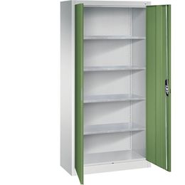 C+P Werkstatt-Fl&uuml;gelt&uuml;rschrank, HxBxT 1950 x 930 x 400 mm, lichtgrau / resedagr&uuml;n