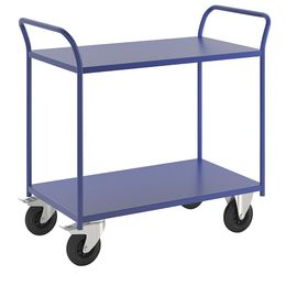 Kongamek Tischwagen KM41, 2 Etagen, LxBxH 1070 x 550 x 1000 mm, blau, 2 Lenkrollen mit Stopp, 2 Bockrollen