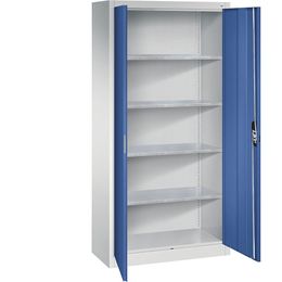 C+P Werkstatt-Fl&uuml;gelt&uuml;rschrank, HxBxT 1950 x 930 x 400 mm, lichtgrau / enzianblau