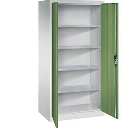 C+P Werkstatt-Fl&uuml;gelt&uuml;rschrank, HxBxT 1950 x 930 x 600 mm, lichtgrau / resedagr&uuml;n