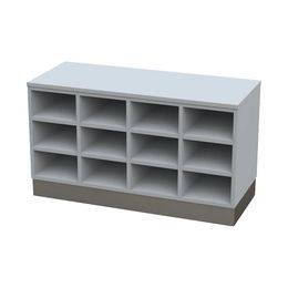 Sitover-Garderobenbank, einseitig, melaminbeschichtet, 9 F&auml;cher, L&auml;nge 820 mm, grau, Edelstahlsockel kaiserkraft