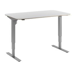 Schreibtisch Atlanta Trend, elektrisch höhenverstellbar, gerade, abgerundete Ecken, BxT 1400 x 800 mm, weiß/silber kaiserkraft