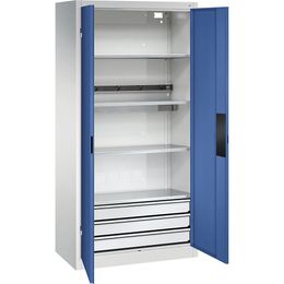C+P Akku-Ladeschrank BASIC, Vollblecht&uuml;ren, 3 Schubladen, lichtgrau / enzianblau