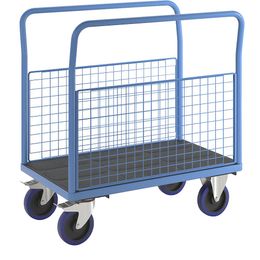 eurokraft pro Plattformwagen mit Gitterw&auml;nden, Vollelastik-Rollen, 2 hohe Gitter-Seitenw&auml;nde, LxB 1050 x 620 mm