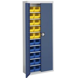 Mauser Magazinschrank mit Sichtlagerk&auml;sten, HxBxT 1740 x 680 x 280 mm, zweifarbig, Korpus grau, T&uuml;ren blau, 40 K&auml;sten