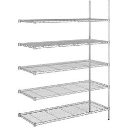 Stahldraht-Gitterregal, verchromt, Fachlast 100 kg, BxT 1220 x 610 mm, Anbauregal, Höhe 1880 mm, 5 Fachböden kaiserkraft