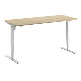 Schreibtisch Atlanta Trend, elektrisch höhenverstellbar, gerade, abgerundete Ecken, BxT 1800 x 800 mm, Eiche/weiß kaiserkraft