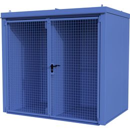 eurokraft pro Gasflaschencontainer mit Trennwand, feuerbest&auml;ndig, f&uuml;r 45 Flaschen mit &Oslash; 230 mm, blau