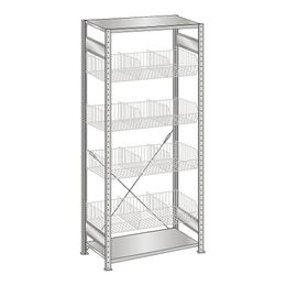 Schulte Drahtgitterkorb-Steckregal, verzinkt, BxT 1000 x 500 mm, mit 4 Körben, Grundregal, Höhe 2000 mm