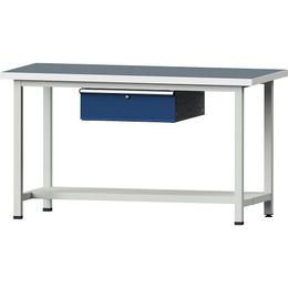 ANKE Werkbank, Gestellbauweise Serie V, 1 Schublade, 1 Ablageboden, Breite 1500 mm, Universalplatte