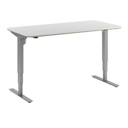 Schreibtisch Atlanta Trend, elektrisch höhenverstellbar, gerade, abgerundete Ecken, BxT 1600 x 800 mm, weiß/silber kaiserkraft