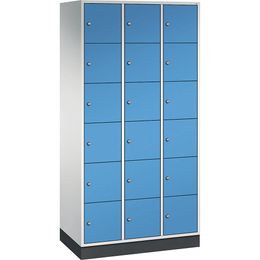 C+P 6er-Schlie&szlig;fachschrank Intro, 3 Abteile, Korpus lichtgrau, T&uuml;ren lichtblau
