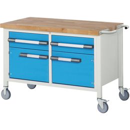 eurokraft pro Fahrbare Werkbank Serie 8000, Gestellbauweise, 2 Schubladen, 2 Türen, BxT 1250 x 700 mm