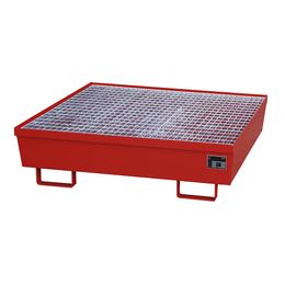 eurokraft pro Stahl-Auffangwanne mit Randprofilierung, f&uuml;r 4 x 200-l-F&auml;sser, LxB 1200 x 1200 mm, rot RAL 3000