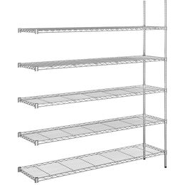 Stahldraht-Gitterregal, verchromt, Fachlast 100 kg, BxT 1520 x 460 mm, Anbauregal, Höhe 1880 mm, 5 Fachböden kaiserkraft