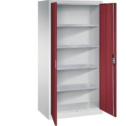 C+P Werkstatt-Fl&uuml;gelt&uuml;rschrank, HxBxT 1950 x 930 x 600 mm, lichtgrau / rubinrot