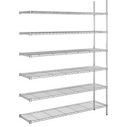 Stahldraht-Gitterregal, verchromt, Fachlast 100 kg, BxT 1520 x 460 mm, Anbauregal, Höhe 2180 mm, 6 Fachböden kaiserkraft