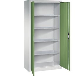 C+P Werkstatt-Fl&uuml;gelt&uuml;rschrank, HxBxT 1950 x 930 x 500 mm, lichtgrau / resedagr&uuml;n