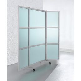 Mobile Faltstellwand, schwer entflammbar, Alurahmen mit ESG-Sicherheitsglas, HxBxT 1900 x 2000 x 450 mm, satiniert kaiserkraft