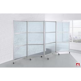 Mobile Faltstellwand, schwer entflammbar, Alurahmen mit ESG-Sicherheitsglas, HxBxT 1900 x 3700 x 450 mm, klar kaiserkraft
