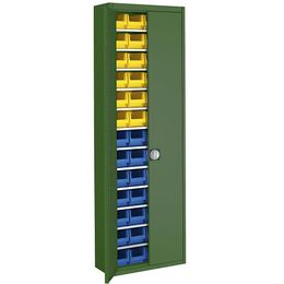 Mauser Magazinschrank mit Sichtlagerk&auml;sten, HxBxT 2150 x 680 x 280 mm, einfarbig, gr&uuml;n, 52 K&auml;sten