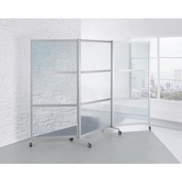 Mobile Faltstellwand, schwer entflammbar, Alurahmen mit ESG-Sicherheitsglas, HxBxT 1900 x 2800 x 450 mm, klar kaiserkraft