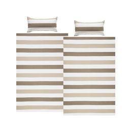REDBEST Renforcé Bettwäsche Sparpaket 4-tlg. in taupe-beige | Gr.: 135x200 cm + 40x80 cm