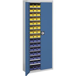 Mauser Magazinschrank mit Sichtlagerk&auml;sten, HxBxT 1740 x 680 x 280 mm, zweifarbig, Korpus grau, T&uuml;ren blau, 90 K&auml;sten