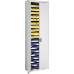 Mauser Magazinschrank mit Sichtlagerk&auml;sten, HxBxT 2150 x 680 x 280 mm, einfarbig, grau, 114 K&auml;sten
