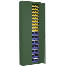 Mauser Magazinschrank mit Sichtlagerk&auml;sten, HxBxT 2150 x 680 x 280 mm, einfarbig, gr&uuml;n, 82 K&auml;sten