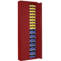 Mauser Magazinschrank mit Sichtlagerk&auml;sten, HxBxT 2150 x 680 x 280 mm, einfarbig, rot, 82 K&auml;sten