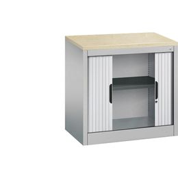 C+P Rollladenschrank mit Horizontal-Jalousie, HxBxT 720 x 800 x 420 mm, 1 Fachboden, 1,5 Ordnerhöhen, weißaluminium