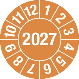 Prüfplakette, Jahreszahl 4-stellig, Dokumentenfolie, Ø 30 mm, VE 10 Stk, 2027, orange kaiserkraft