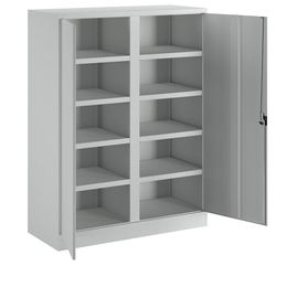 Pavoy Schwerlastschrank, extrabreit, Höhe x Breite x Tiefe 1950 x 1470 x 630 mm, 8 Fachböden, 1 Mitteltrennwand, grau