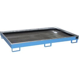 eurokraft pro Regal-Bodenwanne mit PE-Einsatz, 240 l Auffangvolumen, LxBxH 2165 x 1315 x 230 mm, blau
