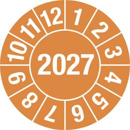 Prüfplakette, Jahreszahl 4-stellig, Dokumentenfolie, Ø 15 mm, 2027, orange kaiserkraft
