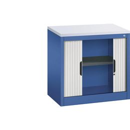 C+P Rollladenschrank mit Horizontal-Jalousie, HxBxT 720 x 800 x 420 mm, 1 Fachboden, 1,5 Ordnerhöhen, enzianblau / lichtgrau