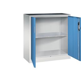 C+P Werkstatt-Beistellschrank mit Flügeltüren, Breite x Tiefe 930 x 400 mm, lichtgrau / lichtblau