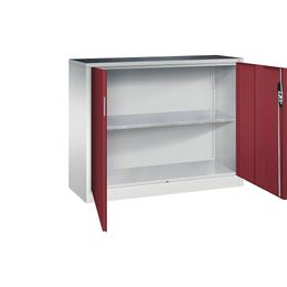 C+P Werkstatt-Beistellschrank mit Flügeltüren, Breite x Tiefe 1200 x 400 mm, lichtgrau / rubinrot