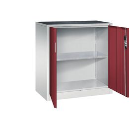 C+P Werkstatt-Beistellschrank mit Flügeltüren, Breite x Tiefe 930 x 500 mm, lichtgrau / rubinrot