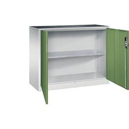 C+P Werkstatt-Beistellschrank mit Flügeltüren, Breite x Tiefe 1200 x 500 mm, lichtgrau / resedagrün